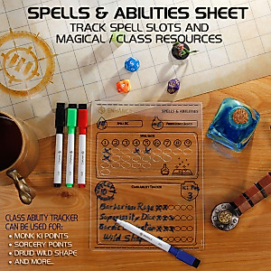 ENHANCE Tabletop Acrylic Character Sheet Set - Reusable 5e Dungeons and Dragons Character Sheets (Combat, Spell, Equipment) for All DND 5e Classes - Includes 3 Pages, Dry Erase Markers, Travel Pouch
