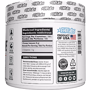 EHP Labs L Glutamine Powder Amino Acids - L-Glutamine, Workout Recovery, Immune Health & Gut Health Support (500g) - 100 Servings
