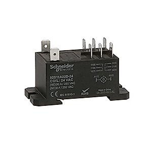 Schneider Electric/legacy Relay Power Relay, 24Vac, 30A, Dpdt, Panel - 92S11A22D-24