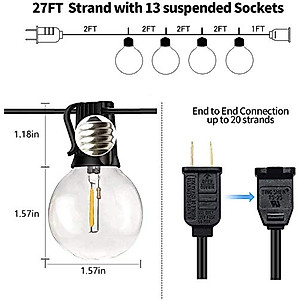 SUNTHIN Globe Outdoor String Lights, 27FT Patio Lights with 14 G40 Shatterproof LED Bulbs(1 Spare), Waterproof Hanging Lights String for Outside Backyard, Porch, Deck, Party, Garden