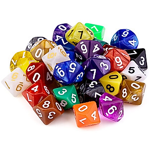 30 Pieces 10 Sided Polyhedral Dice Set 22 Colors 10 Sides Dice Assortment for Dungeons and Dragons RPG MTG Table Games Come with 1 Velvet Storage Bag