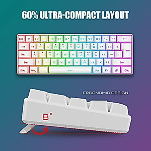RedThunder 60% Mini Gaming Keyboard and Mouse Combo, Lightweight, Ultra-Compact 61 Keys RGB Backlit,7200 DPI Honeycomb Optical Mouse, Wired Gaming Set for PC MAC PS5 Xbox Gamer(White)