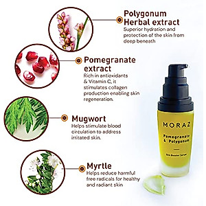 Moraz Herbal Anti Aging Triple Facial Serum with Pomegranate, Polygonum, Myrtle and Wormwood Extracts, Reduces Wrinkles, Heals and Repairs Skin and Neck,1.1 FL.OZ