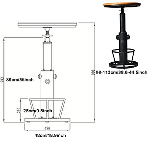 BOKKOLIK Vintage Bistro Table Height Adjustable 38.6-44.4inch Industrial Bar Table for Kitchen Dining Room Coffee House Pub Office Swivel Round Wooden Top for 2-3 People