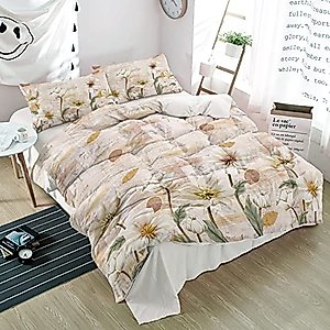 3 Pieces Duvet Cover Bedding Set Queen Flowers Vintage Abstract Oil Painting Breathable Ultra Soft Comforter Cover with Zipper and Pillowcases Luxury Quilt Covers Pastoral Retro Envelope Postmark