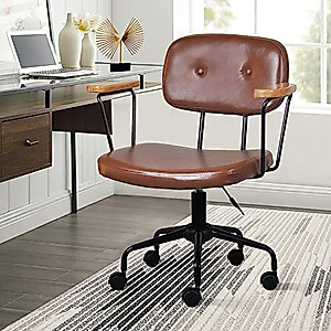 GIA Adjustable Swivel Chair with Armrests and Brown Vegan Leather Seat