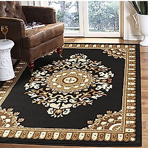Rug and Decor Capri 124 Black Classic Oriental Area Rug Carpet Alfombra for Living Room Bed Room (5' x 7')