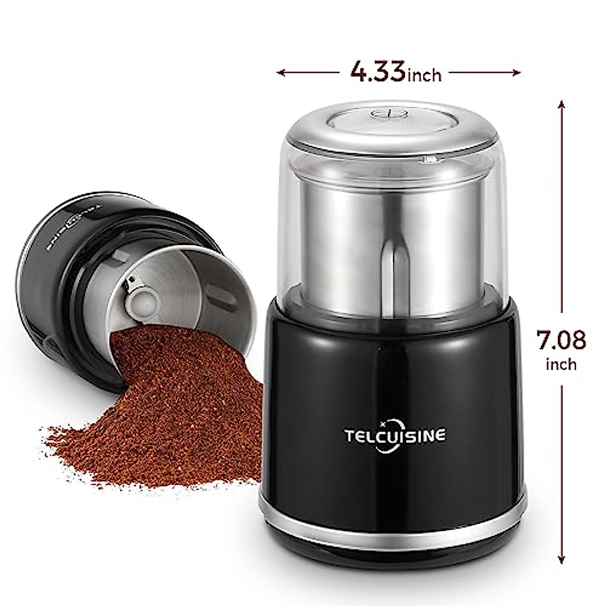Telcuisine Coffee Bean Grinder, 200ml Small Coffee Grinder Electric Espresso Grinder with 304 Stainless Steel Blades for Beans, Nuts, Herbs, Grain and Salt, Spice Grinder with Cleaning Brush, 200W