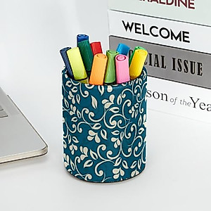 VIOQXI Pen Holder for Desk PVC Leather Pencil Cup Stand Round Desktop Pen Organizer Pot Makeup Brush Holder for Office School Classroom Home Classical Pattern