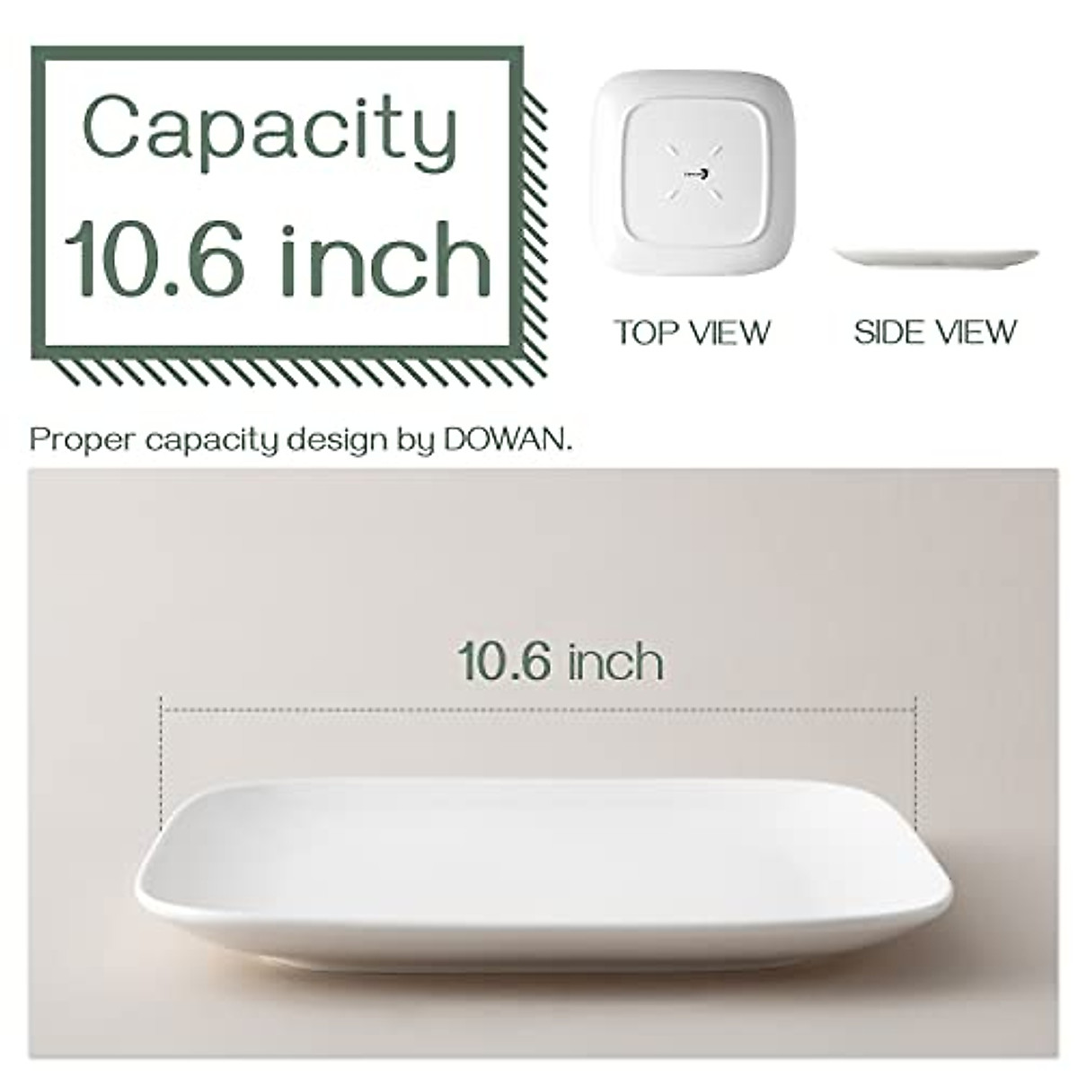 DOWAN 14.5" Rectangular Plates Set of 4 & 10.6" Square Dinner Plates Set of 6