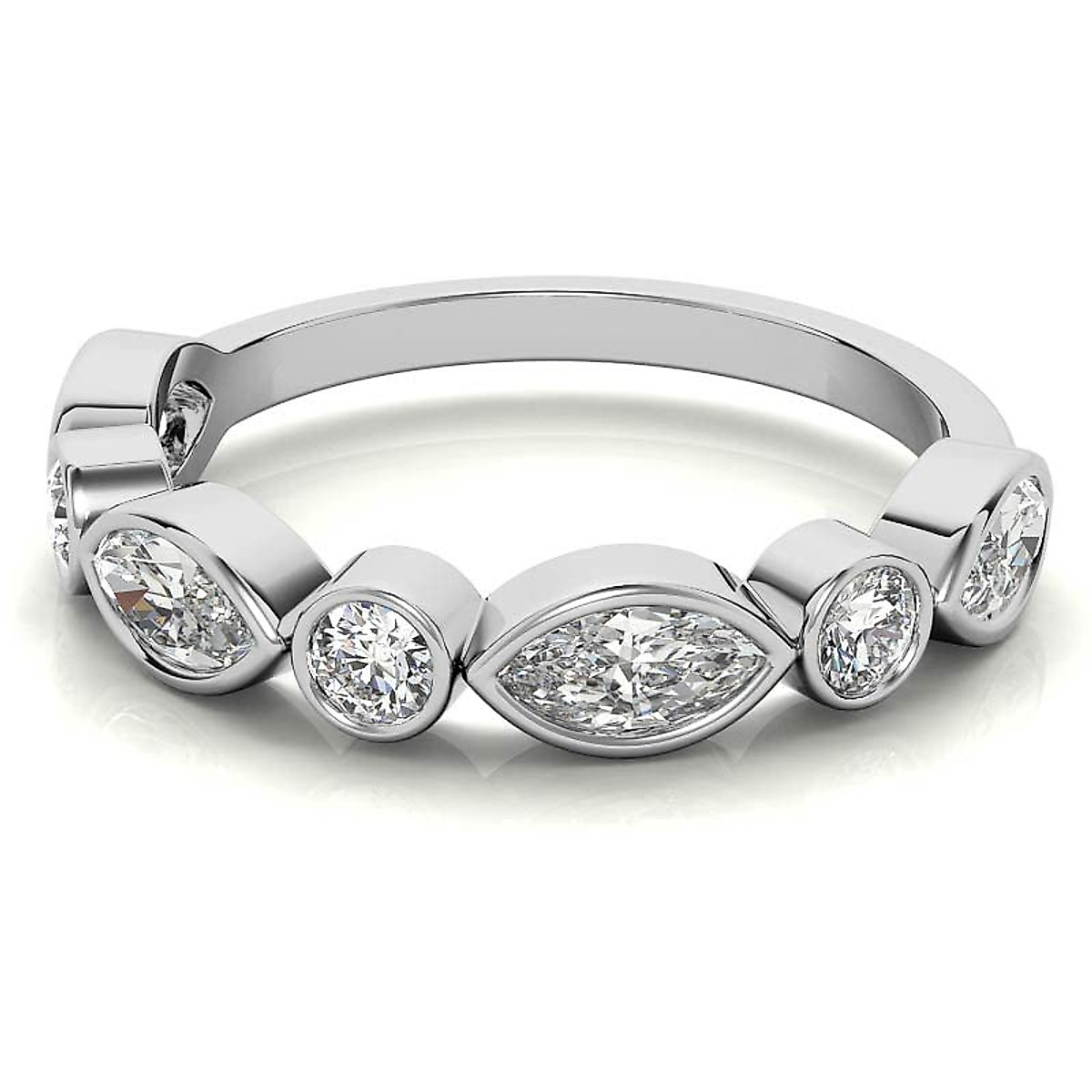 Excellent Marquise & Round Brilliant Cut 0.22 Carat, Moissanite Diamond Promise Band, Bezel Set, Eternity Sterling Silver Band, Valentine's Day Jewelry Gifts, Customized Band (6.5)