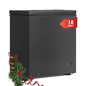 TABU 7.0 Cubic Feet Chest Freezer, Energy Saving Chest Deep Freezer with 7 Level Adjustable Thermostat, Top Opening Compact Freezer with Removable Storage Basket (Black)