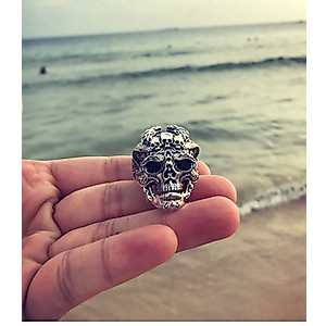 Ring Men's Ring Skull Ring Gothic Stainless Steel Silver Plated Handmade Personality Demon Ring Engraved 3D Pattern Opening (Skull)