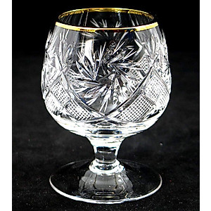 Neman Russian Cut Crystal Sherry Glasses with Gold Rim Shot Glasses on Short Stem. 1.2oz (35ml). Set of 6