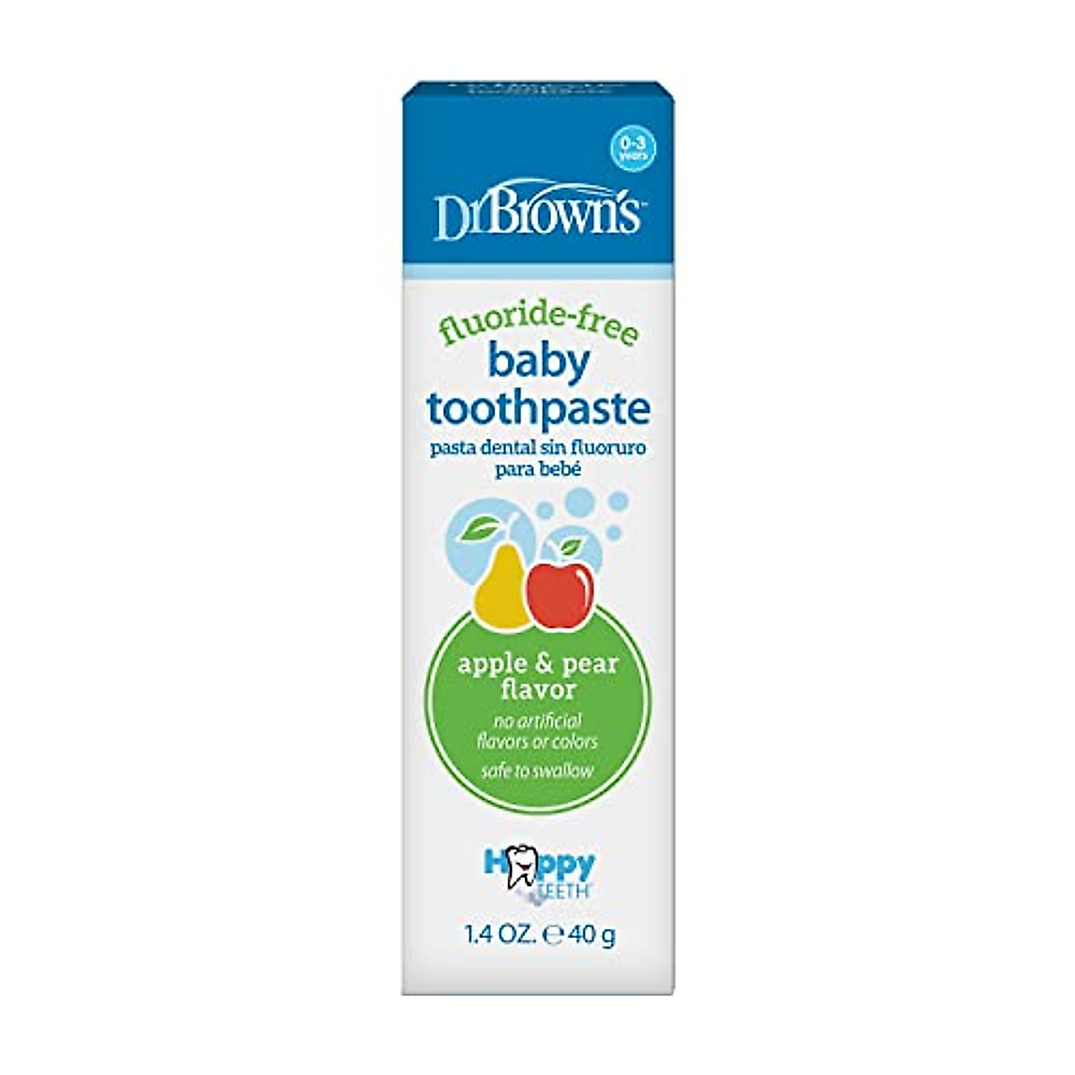 Dr. Brown’s Fluoride-Free Baby Toothpaste, Safe to Swallow, Apple Pear, 1-Pack, 1.4oz/40g, 0-3 years