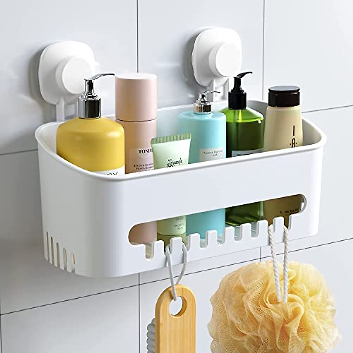 LUXEAR Suction Cup Shower Caddy - No Drilling Removable Shower Shelf - Powerful Suction Shower Organizer Max Hold 22lbs Suction Bathroom Caddy, Waterproof Suction Storage Basket for Bathroom & Kitchen