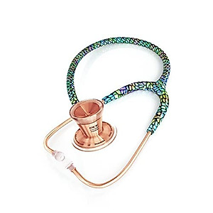 MDF Instruments Mermaid Rose Gold ProCardial Cardiology Stethoscope, Limited Edition Mprints, Lightweight Titanium, Adult, Dual Head, Mermaid Tube, Rose Gold Chestpiece-Headset, MDF797TMMRG