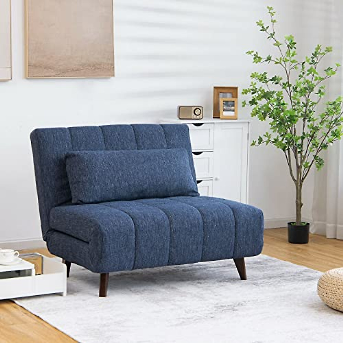 DNATS Convertible Sofa Bed 3 Position Folding Sleeper Chair w/Pillow Beige/Gray/Blue (Color : A)