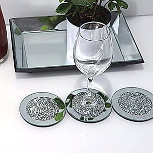 GIMORRTO Glass Mirrored Coaster 4 PC , Crushed Diamond Round 4" Cup Mat Decor on Tabletop for Bar Tools Dining Table