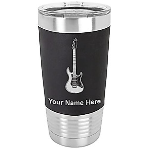 LaserGram 20oz Vacuum Insulated Tumbler Mug, Electric Guitar, Personalized Engraving Included (Silicone Grip, Black)