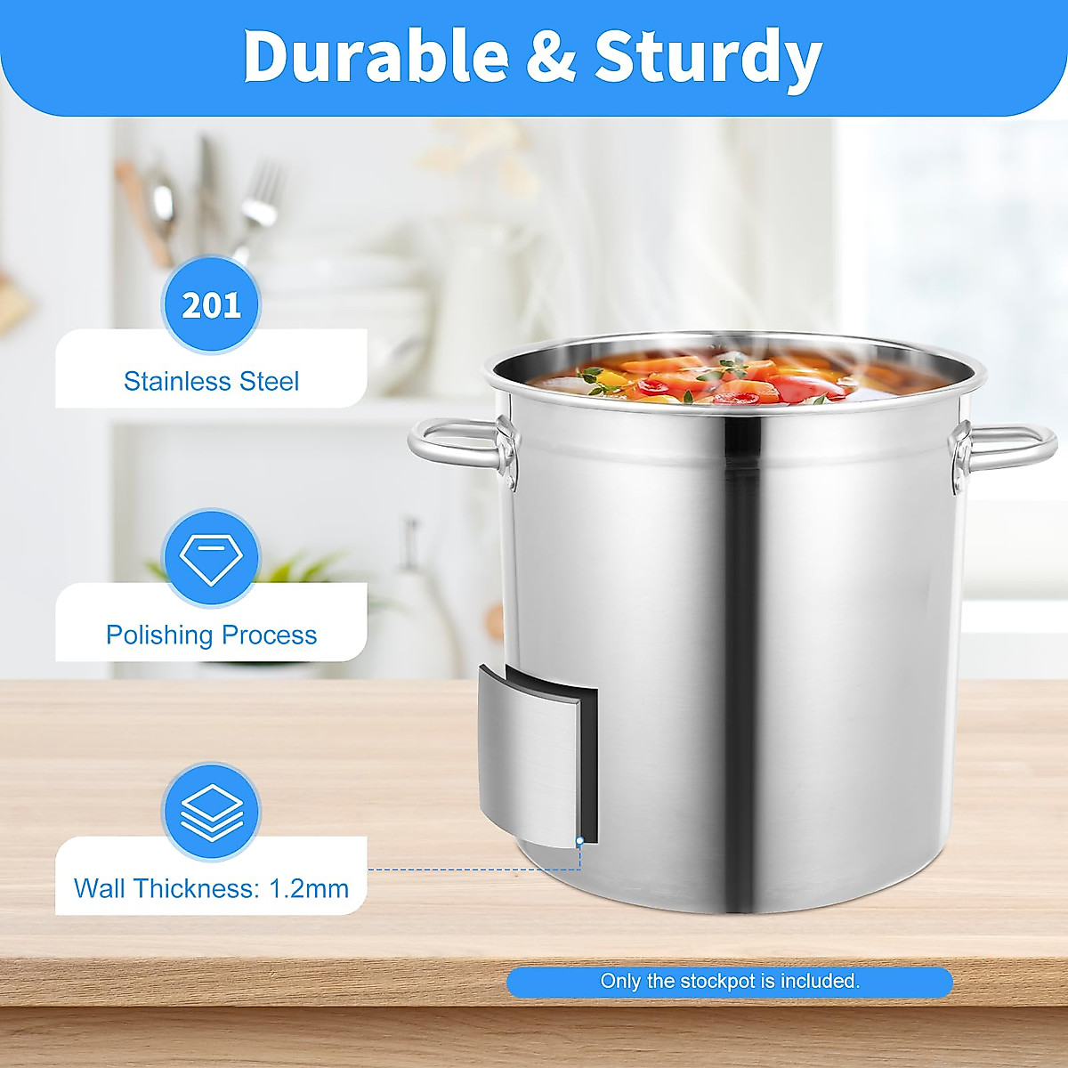 30 Quart 35L Commercial Grade Stockpot 201 Stainless Steel Stockpot Heavy-Duty Canning Pot Soup Pot Induction Pot with Lid and Riveted Handles for Soup Seafood Stock Canning Silver