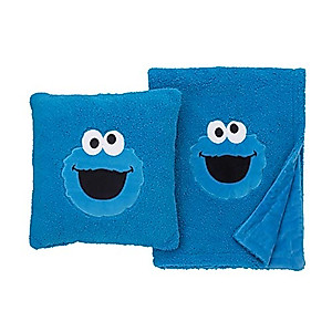 Sesame Street Cookie Monster Blue Super Soft Sherpa Toddler Pillow with Applique, Blue/White/Black