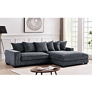 Container Furniture Direct Luxe Oversized Two-Piece Sectional Couches for Living Room, 102.4-Inch L Shaped Sofa with Chaise, Upholstered with Corduroy Fabric, Grey - Right Facing
