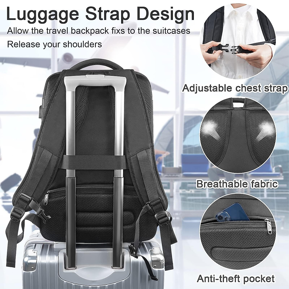 MATEIN Travel Backpack Airline Approved, Underseat Carry on Backpack for Men & Women, 40L Large Backpack with 17 inch Laptop Compartment & Shoe Bag for Airplane Flight Luggage Personal Item, Black