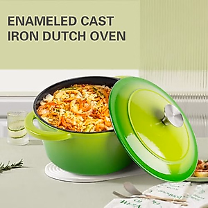 2.6 ​QT Enameled Dutch Oven Pot with Lid, Cast Iron Dutch Oven with Dual Handles for Bread Baking, Cooking, Non-stick Enamel Coated Cookware (Apple Green)