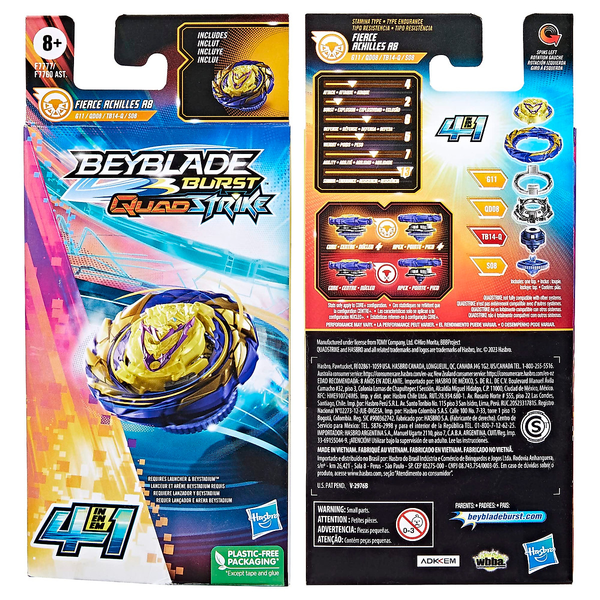 Beyblade Burst Quadstrike Fierce Achilles A8 4-in-1 Battle Top