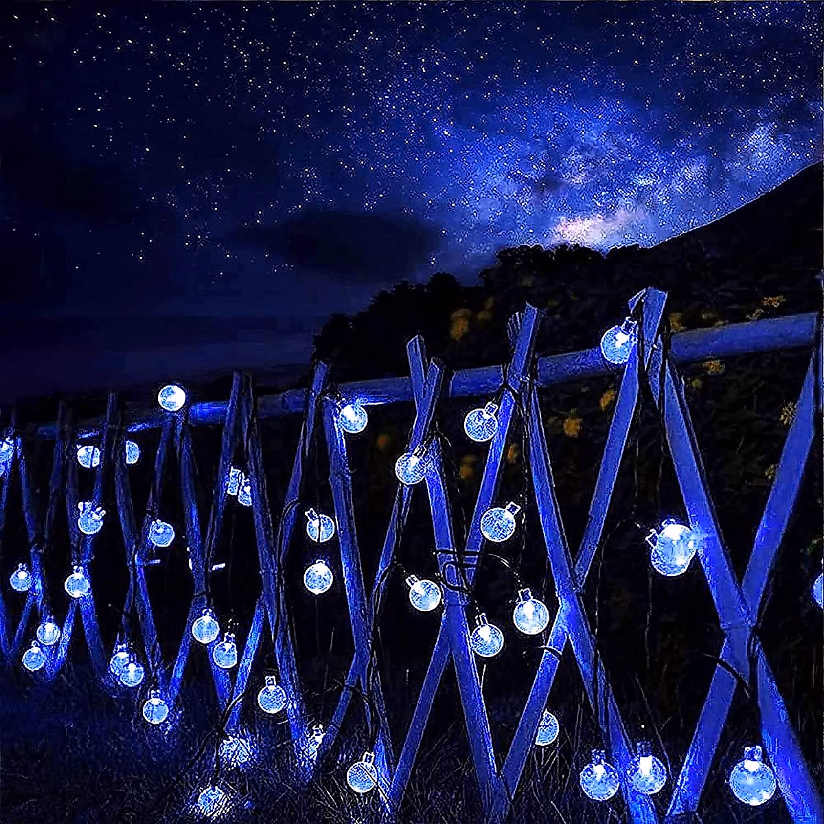Halloween Solar Lights Outdoor Waterproof - 50 LED String Lights With 8 Lighting Modes, 7M/24 Ft for Tree, Garden, Patio, Party, Festival (Blue)