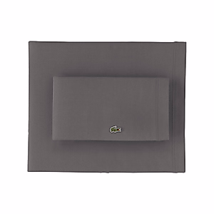 Lacoste 100% Cotton Percale Solid Sheet Set, Breathable, Cooling & Hotel Quality Sheets - Deep Pocket, Easy-Fit, Oeko-Tex Certified, Dark Grey, Twin Extra Long