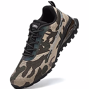 Kricely Men's Trail Running Shoes Fashion Hiking Sneakers Lightweight Tennis Cross Training Shoe Camouflage Non-Slip Walking Footwear Size 9.5