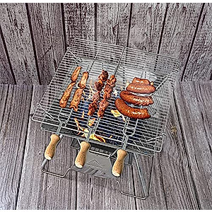 CAMPINGMOON Stainless Steel Portable Camping Grill & 8pcs of 13.8-inch Long Double Prong BBQ Skewers MT-2+MK-8