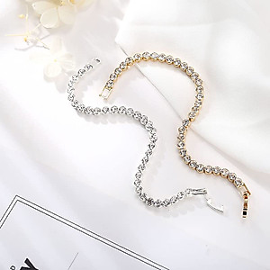 ZAHSY Gold Tennis Bracelet Cubic Zirconia Bracelets for Women Rhinestone Tennis Bracelets for Women Birthday Christmas Gifts Gold Chain Link Bracelet