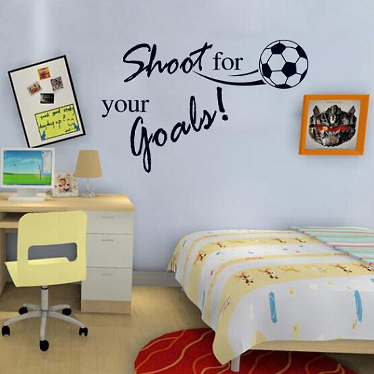 DNVEN Kids Sports Learning Removable Wall Stickers Decals DIY Boys Room Decor Murals Shoot for Your Goals Soccer Football Quotes Motivational Lettering Vinyl Wall Arts Decals 32 inches x 24 inches