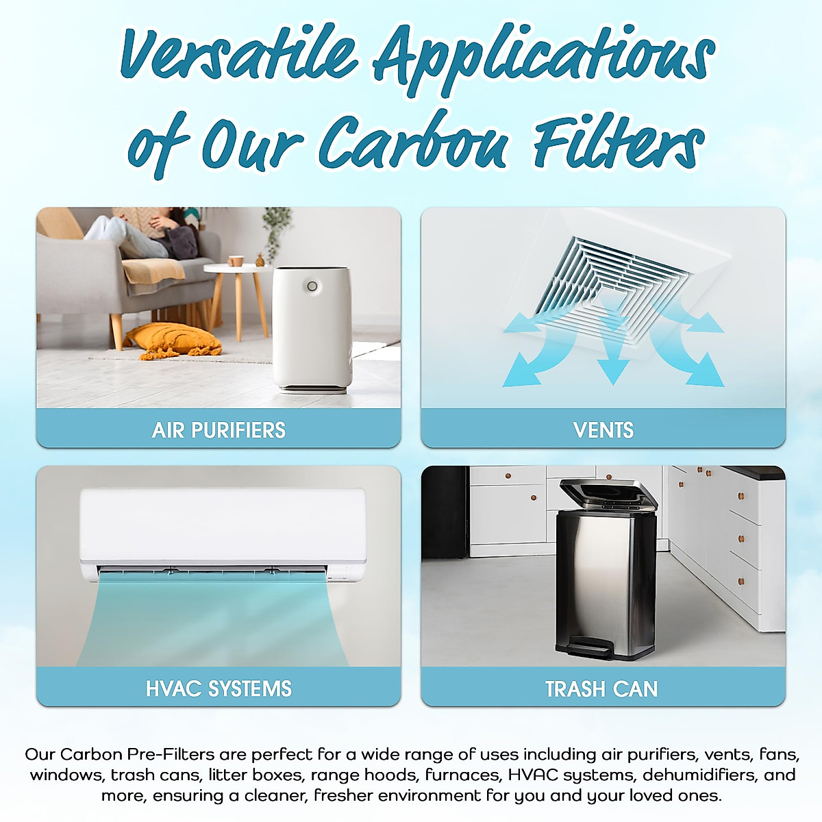 Breathe Naturally Universal Cut To Fit Activated Carbon Air Filter - Replacement Charcoal Air Filters - Carbon Filter Sheet for Air Purifier, Vent Filters & More - Made in USA (Pack of 1, 12x48)