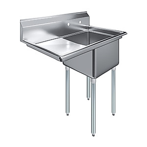 One Compartment Stainless Steel Commercial Kitchen Prep & Utility Sink with Left Drainboard | Bowl Size 18" x 18" X 12" | NSF