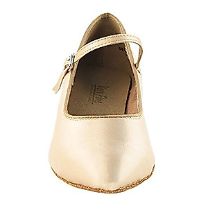 Very Fine Dance Shoes - Ladies Practice, Cuban Low Heel Ballroom Dance Shoes - 3008-1.3-inch Heel and Foldable Brush Bundle - Light Brown Satin - 4.5