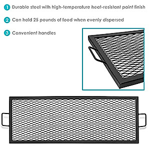 Sunnydaze X-Marks Fire Pit Cooking Grate - Outdoor Rectangle Black Steel BBQ Campfire Grill with Handles - 40-Inch