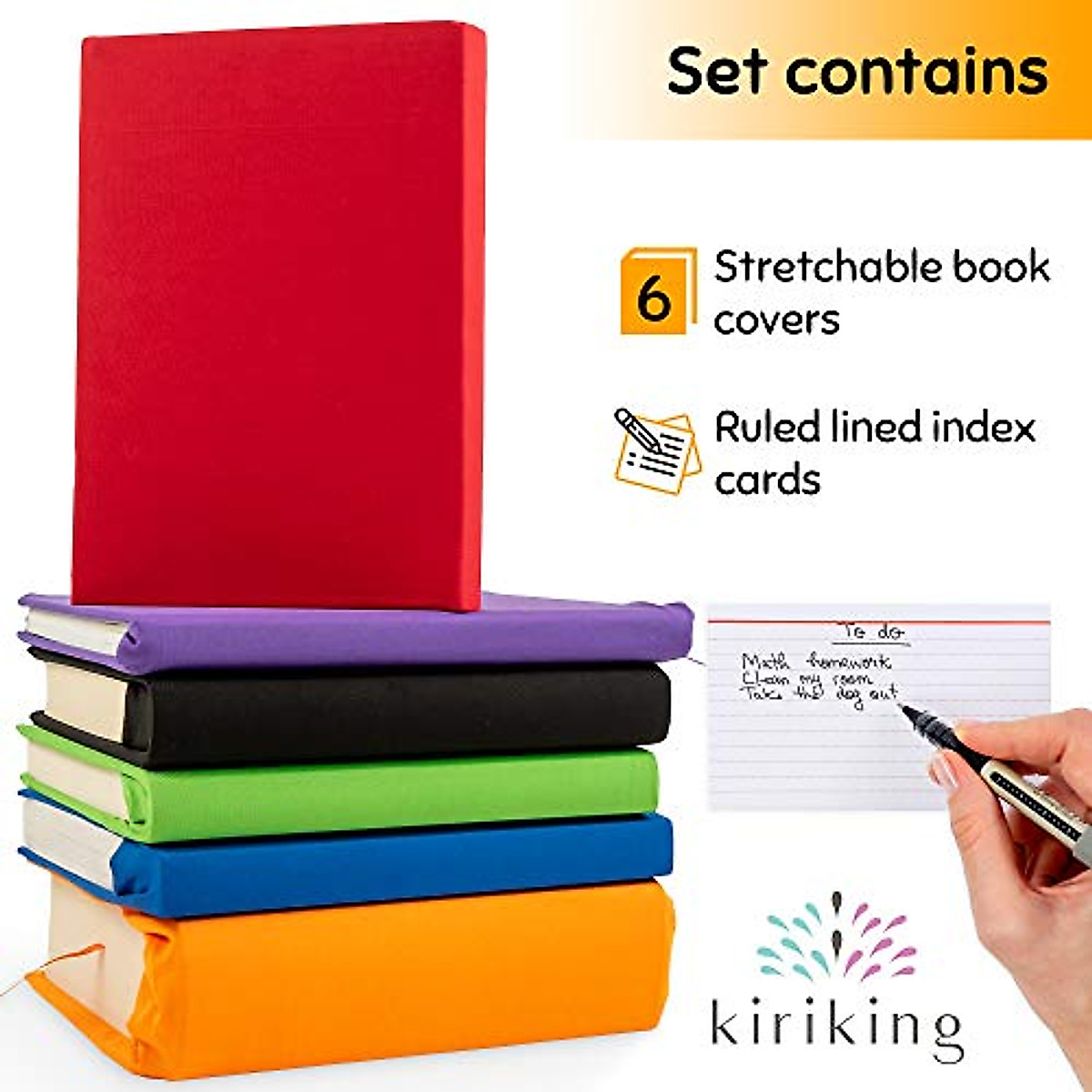 Stretchable Book Covers for Hardcover Books up to 9 x 11 Inches, Ruled Lined Index Card Included, Easy to Put on Stretch Fabric Covers Dustproof Waterproof Windproof,6 Pack