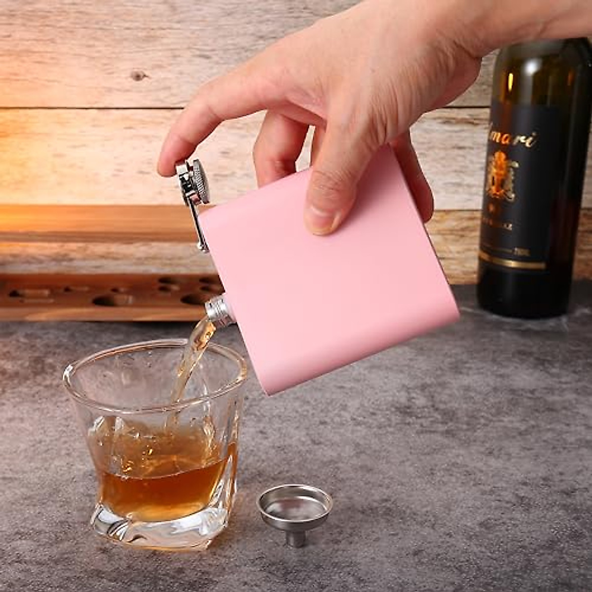 Pink Liquor Flask for Women 6 Oz - 18/8 Stainless Steel Cute Portable Hip Whiskey Flask for Bar BBQS and Traveling Christmas Thanksgiving Gifts