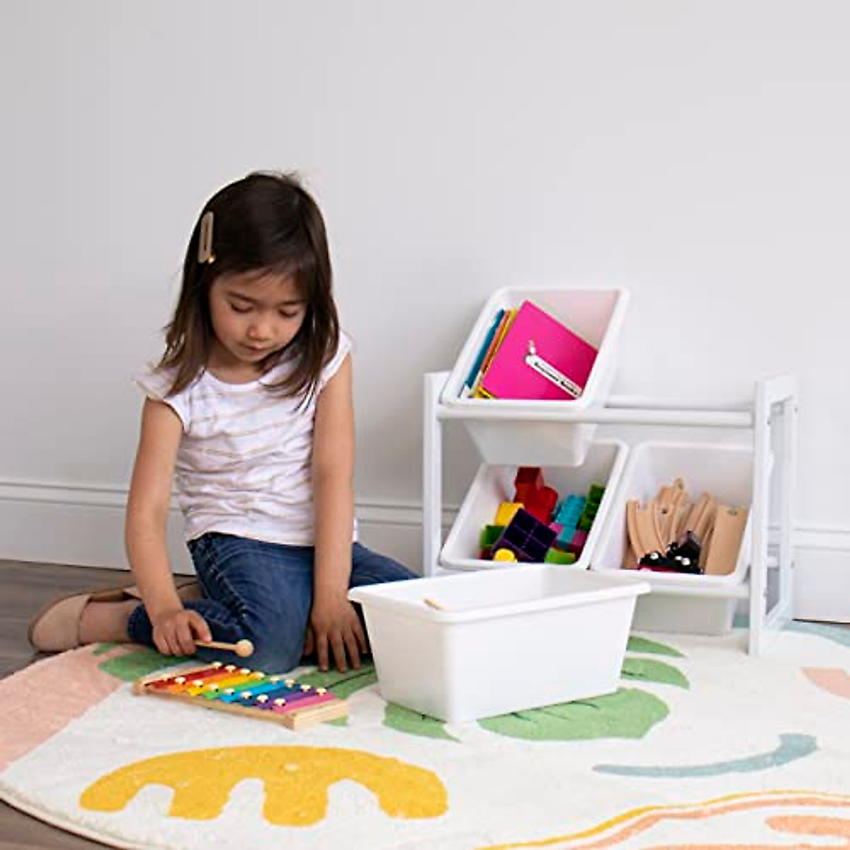 Humble Crew Compact 4 Bin Organizer with Metal Frame, White