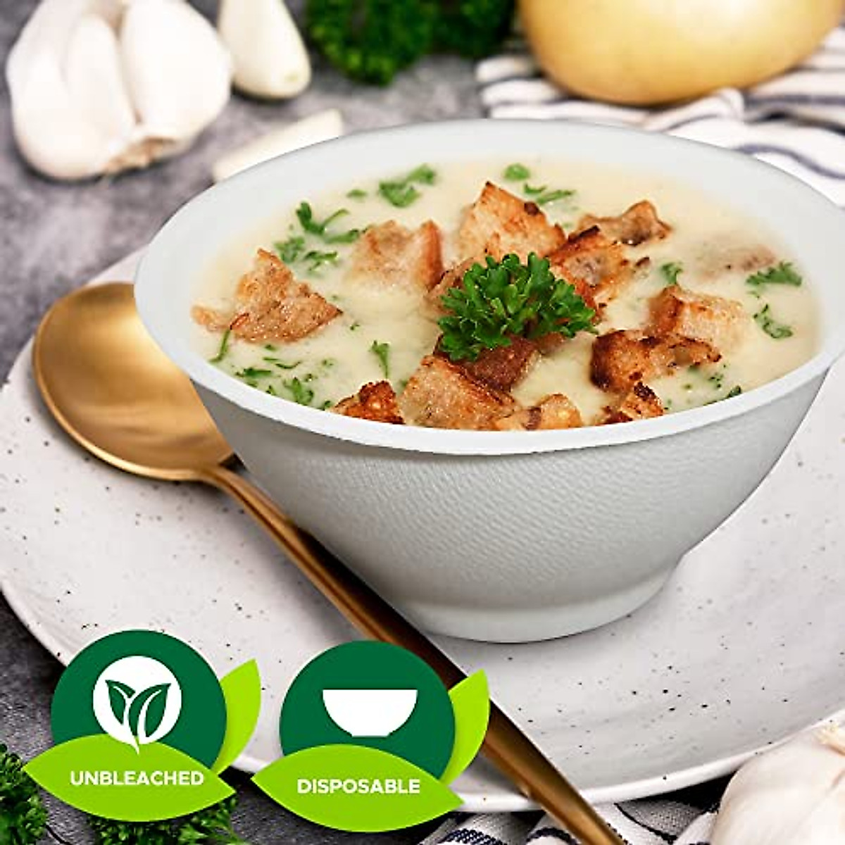 PAMI 100% Biodegradable Sugarcane Bowls [Pack of 50] 6 oz. Natural Compostable Soup Bowls- Planet-Friendly Bagasse Bowls For Hot & Cold Uses- Heavy-Duty Disposable Microwavable Paper Serving Bowls