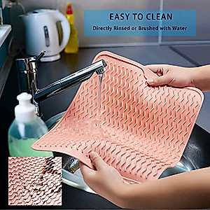 Happy L Dish Drying Mat for Kitchen Counter, Silicone Dish Drainer Mats Heat Resistant Mat, Non-slipping Dishwasher Safe (Pink, 16inch x 12inch)