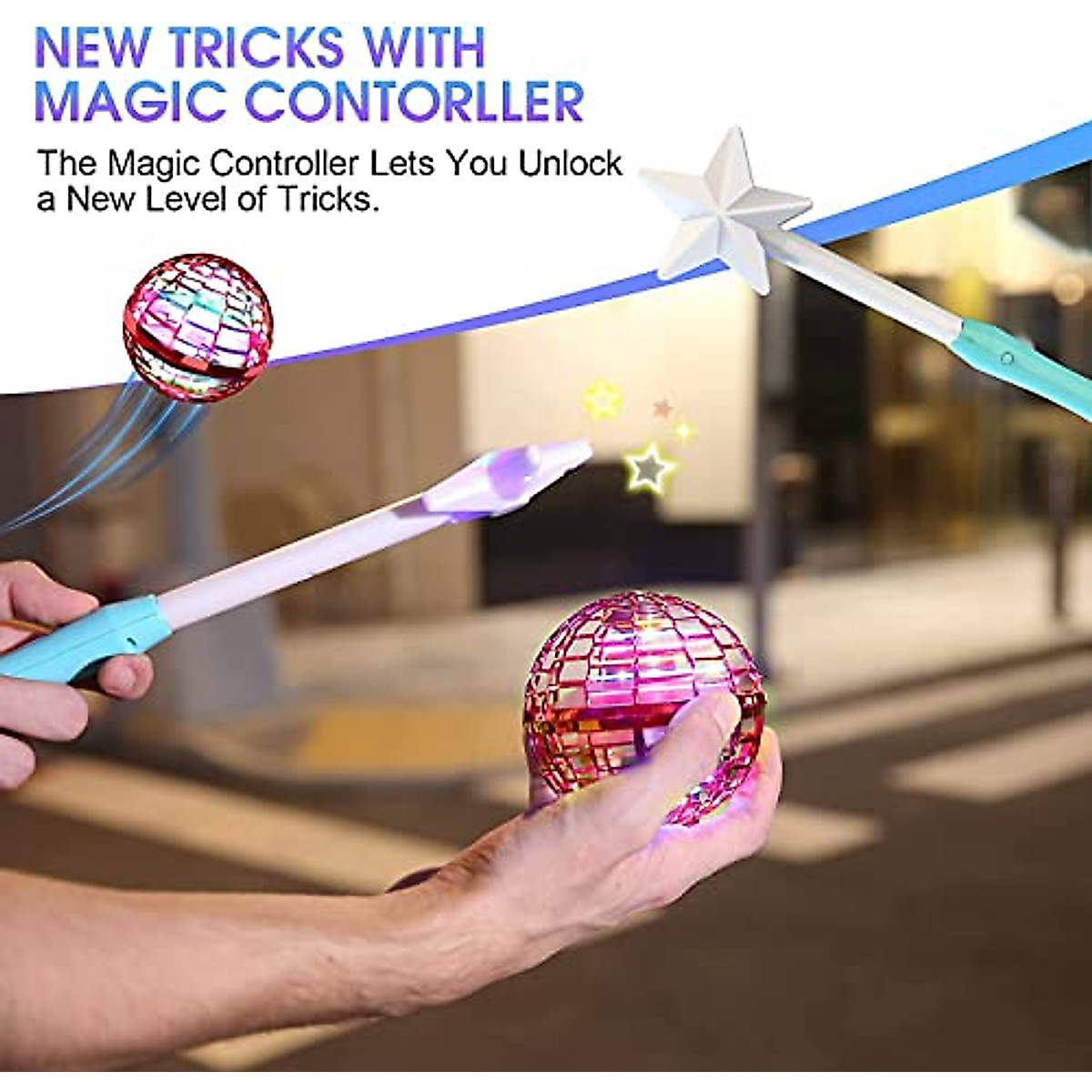 ATHLERIA Pro Hand Operated Drone with Magic Controller for Kids Adults - Hand Controlled Helicopter Flying Ball with 360° Rotating and RGB Lights - Mini Drone Interactive Toys Indoor Outdoor