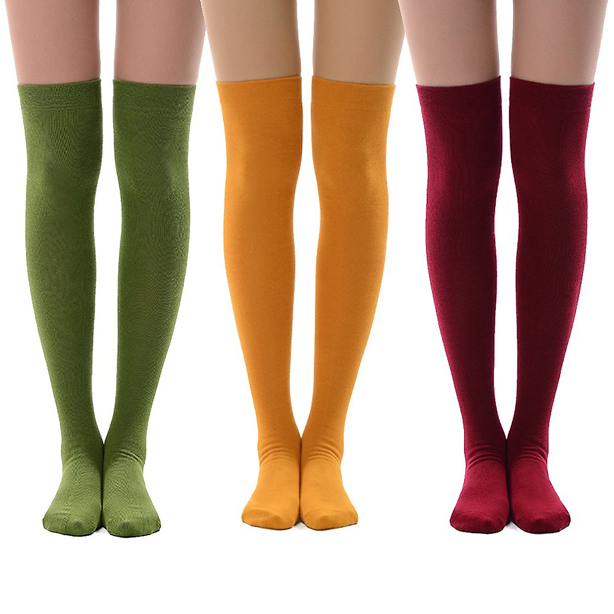 MEIKAN Orange Thigh High Stocking Women, Knee High Socks Velma Custome Socks Posing Ivy Socks Women's Green Orange Over Knee High Tights Mustard Yellow Red Green 3 Pairs