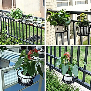 Mrisata Hanging Flower Pot Holder 8.6 Inch Mounted Balcony Hanging Railing Planters Round Iron Racks Plant Baskets Flower Pot Holders Fence Metal Potted Stand for Indoor and Outdoor