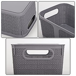 Frcctre Set of 9 Woven Plastic Storage Baskets, 9.25" x 6.5" x 4.25" Small Plastic Woven Basket Organizer with Handles, Small Organizer Bins for Home, Pantry, Office, School, Classroom