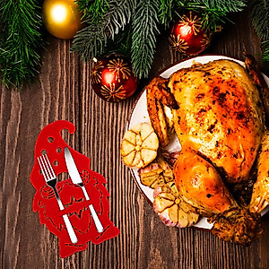 cobee Christmas Cutlery Holders, 8 Pcs Xmas Santa Tableware Christmas Silverware Cutlery Holders Pocket Knifes Forks Bags Dinnerware Decorations for Home Party(Santa)